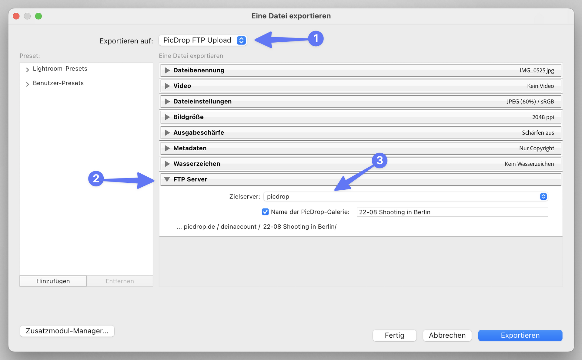 Wie installiere ich mein picdrop-Lightroom-Plugin? | picdrop